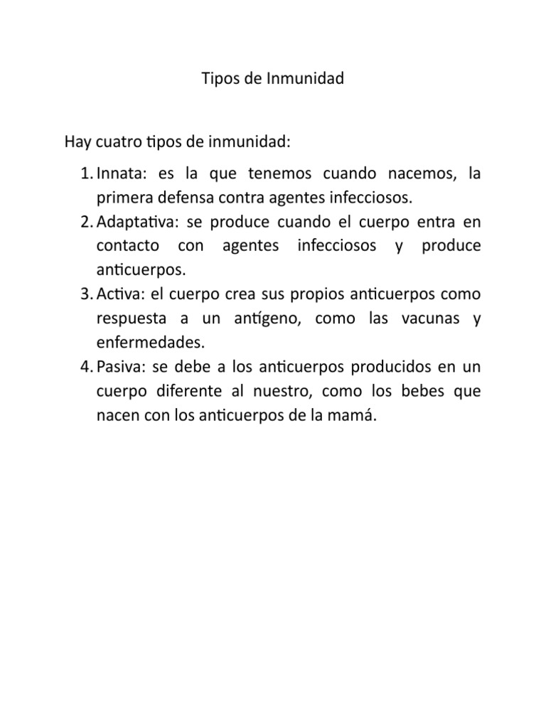 Tipos de Inmunidad | PDF