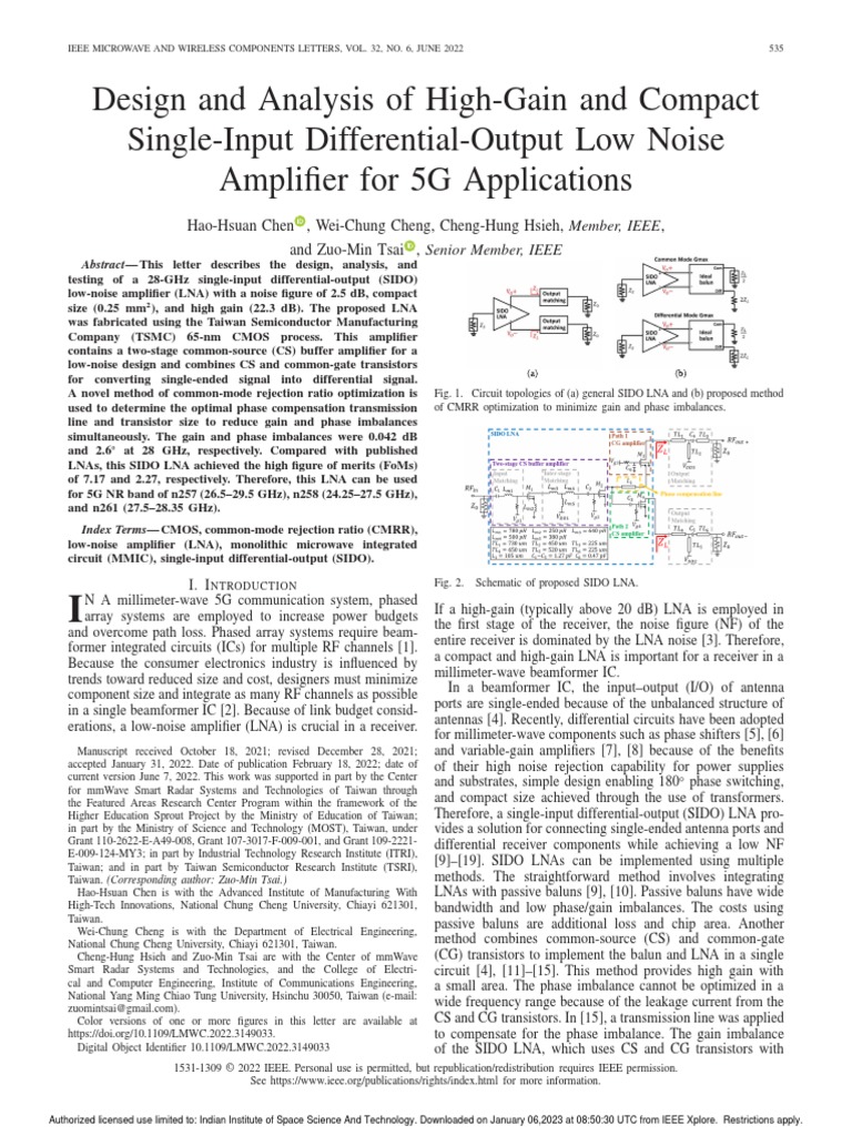 Design and Analysis of High-Gain and Compact Single-Input Differential-Output Low Noise ...
