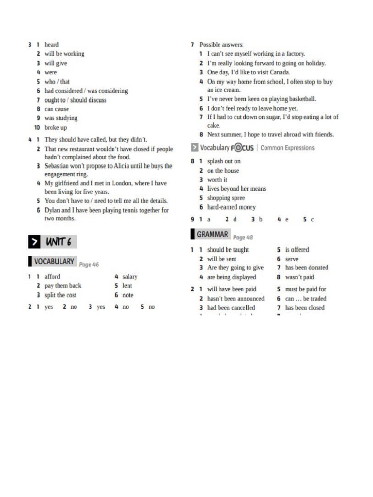 Unit 6 Workbook Answers | PDF