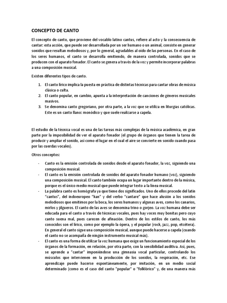 Concepto y Tipos de Canto | PDF | Canto | Las artes escénicas