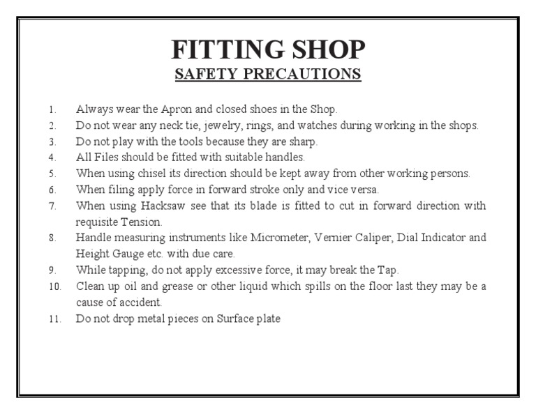 Fitting Shop Safety Guidelines | PDF
