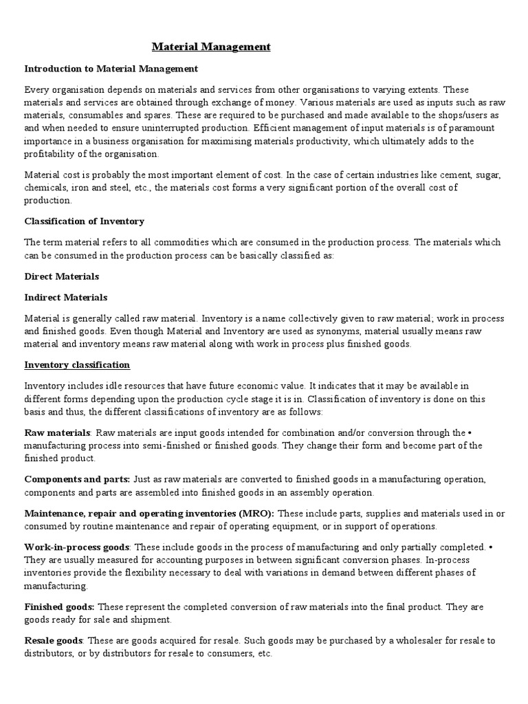 Material Management, PROCUREMENT, STORAGE AND DISTRIBUTION | PDF ...
