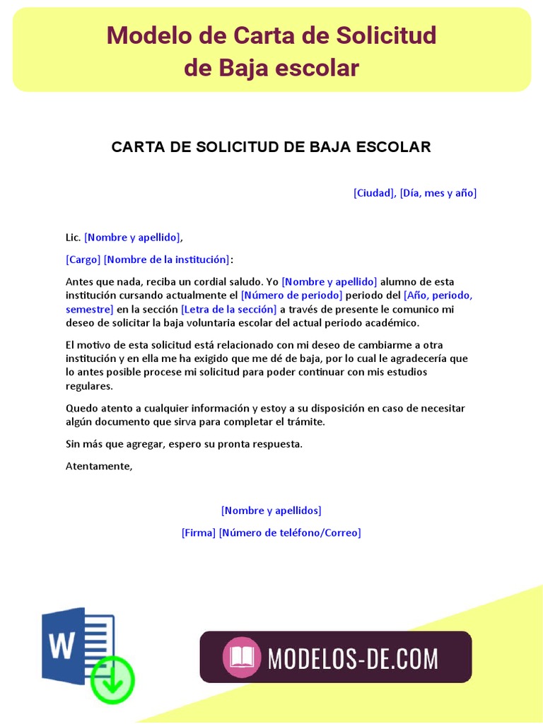 Modelo de Carta de Solicitud de Baja Escolar | PDF