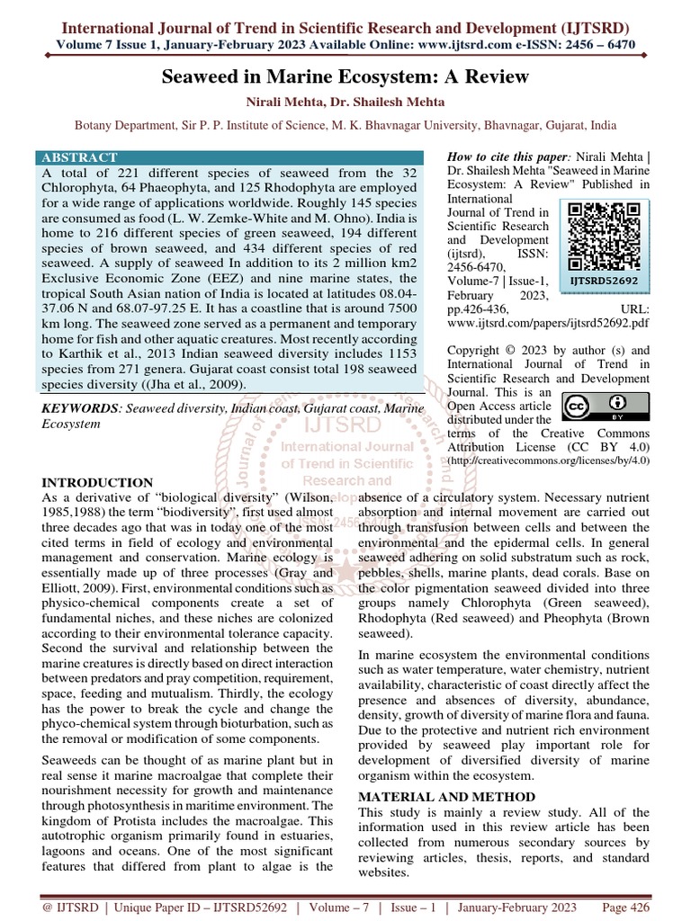 Seaweed in Marine Ecosystem A Review | Download Free PDF | Algae | Coast