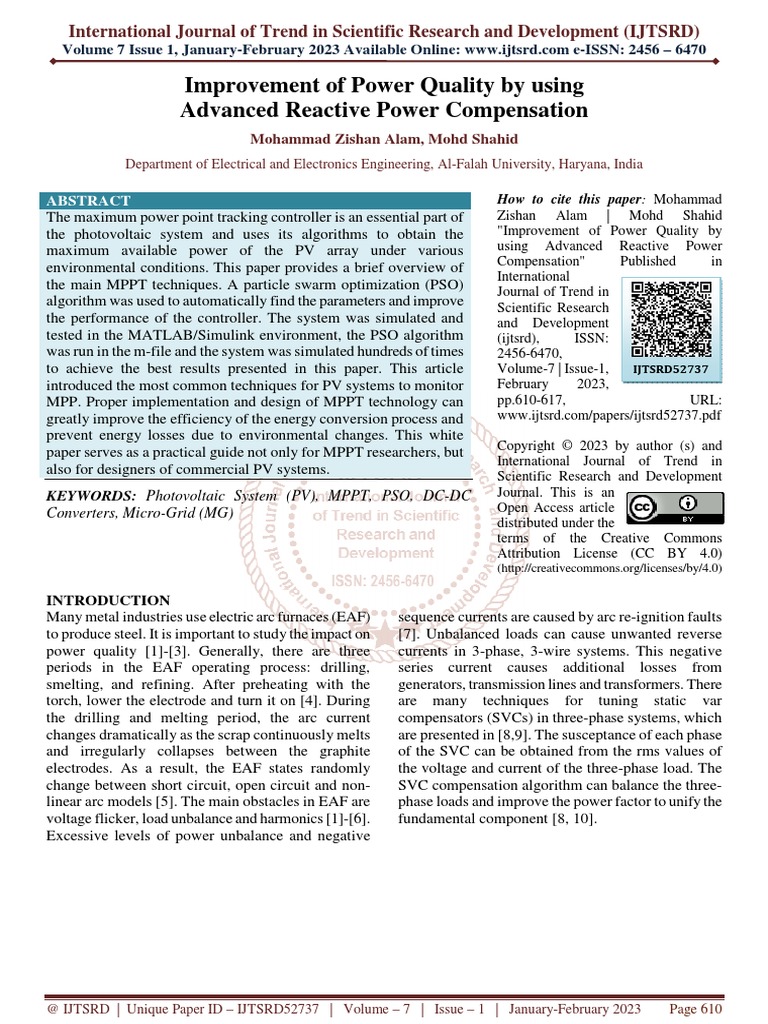 Improvement of Power Quality by Using Advanced Reactive Power Compensation | PDF | Electric ...