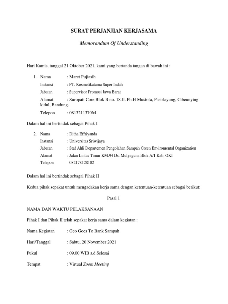 MoU TTD 1 | PDF | Karier & Perkembangan | Bisnis