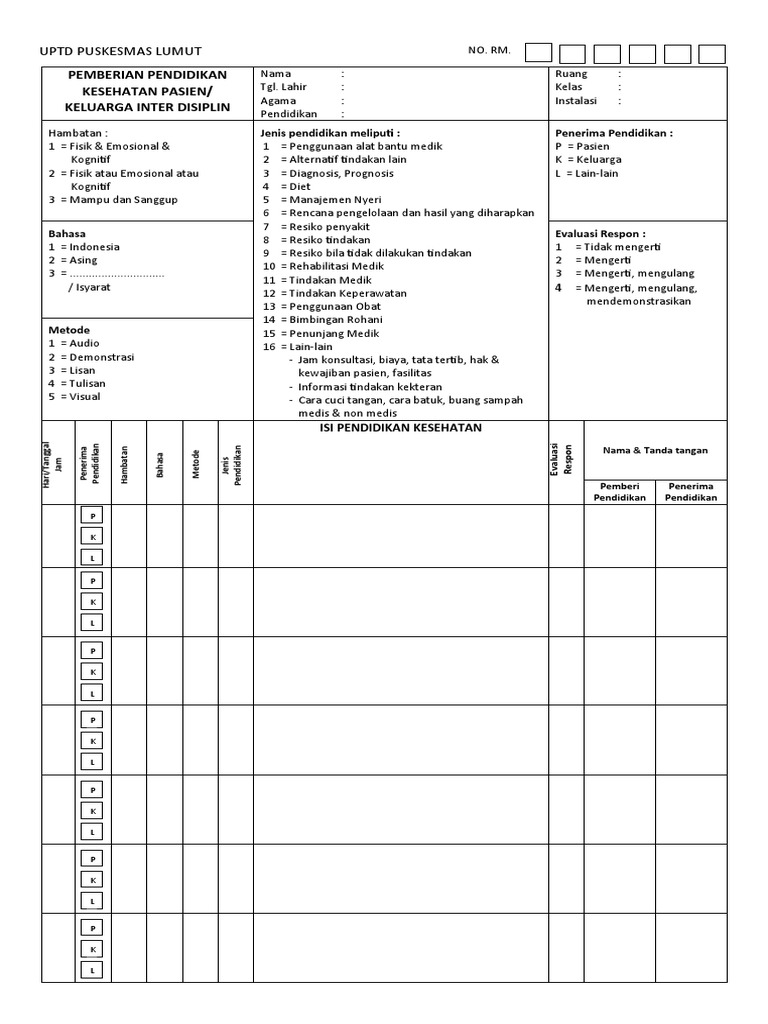Form Penyuluhan Pendidikan Kesehatan (Edukasi) | PDF