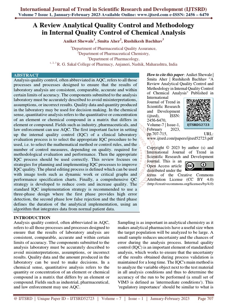 A Review Analytical Quality Control and Methodology in Internal Quality Control of Chemical ...
