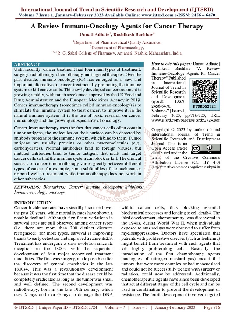 A Review Immuno Oncology Agents For Cancer Therapy | PDF | Immune ...