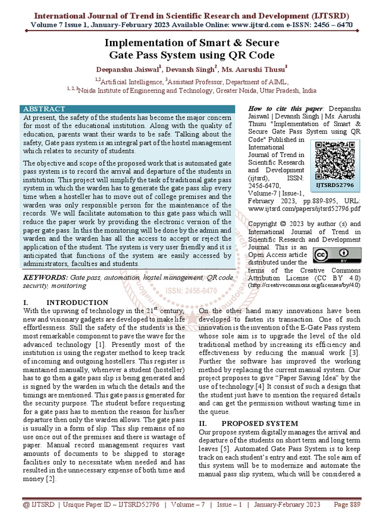 Implementation Of Smart And Secure Gate Pass System Using Qr Code Pdf