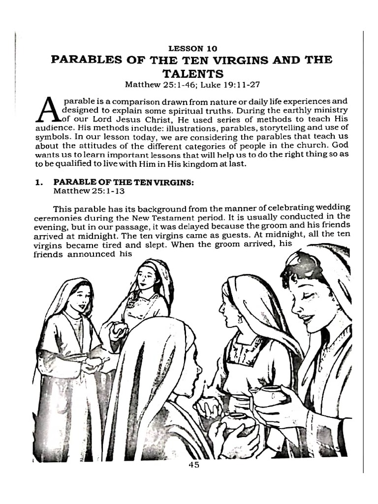 Children STS Lesson 10 - Parables of The Ten Virgins and The Talents | PDF