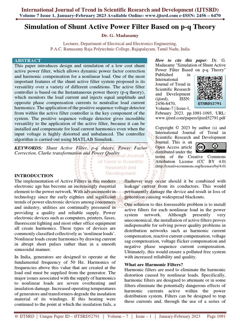 Simulation Of Shunt Active Power Filter Based On P Q Theory Pdf Electronic Filter Ac Power