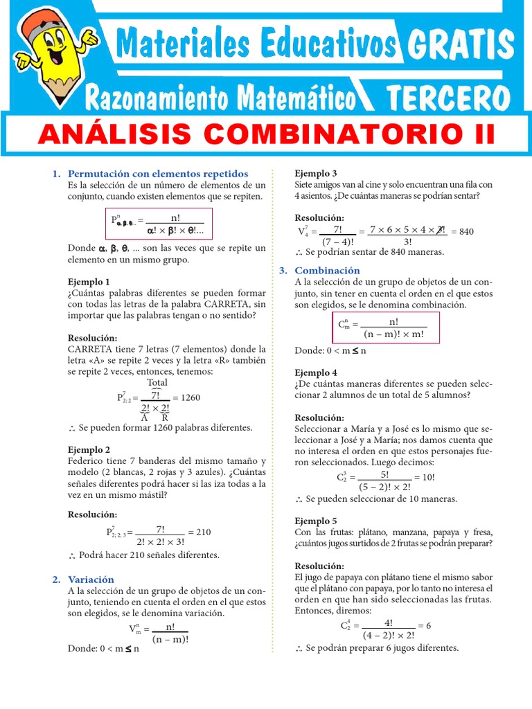 Ejercicios de Combinatoria y Permutaciones | PDF | Permutación | Combinatoria