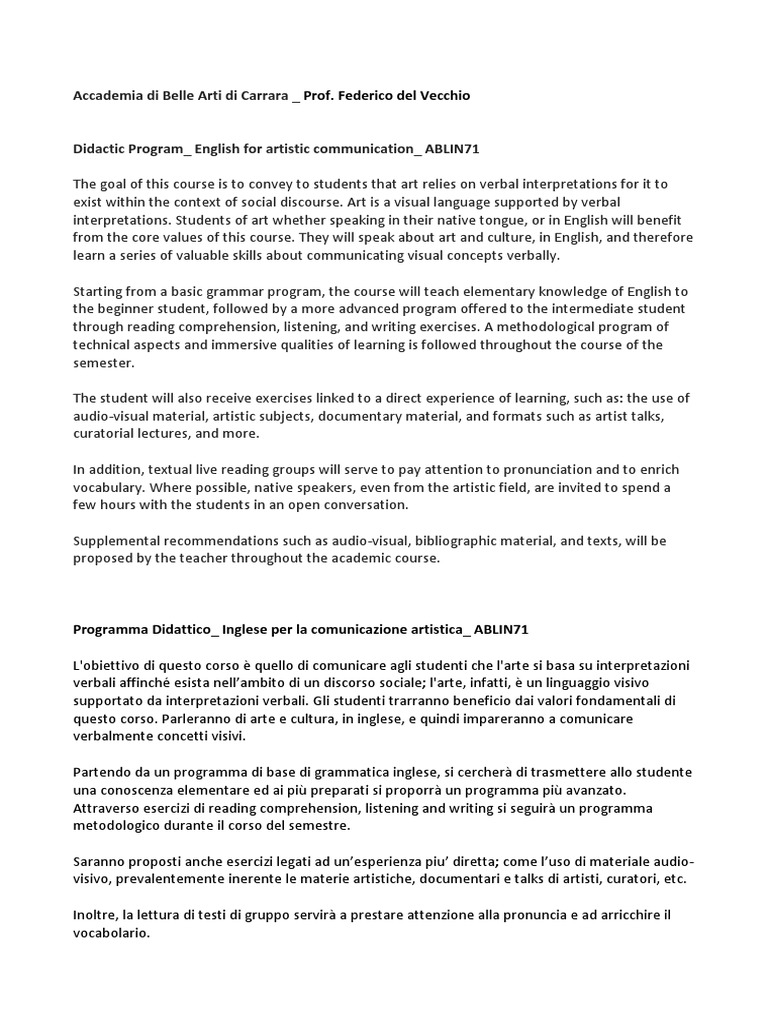 INGLESE - Programma | PDF | Cognition | Cognitive Science