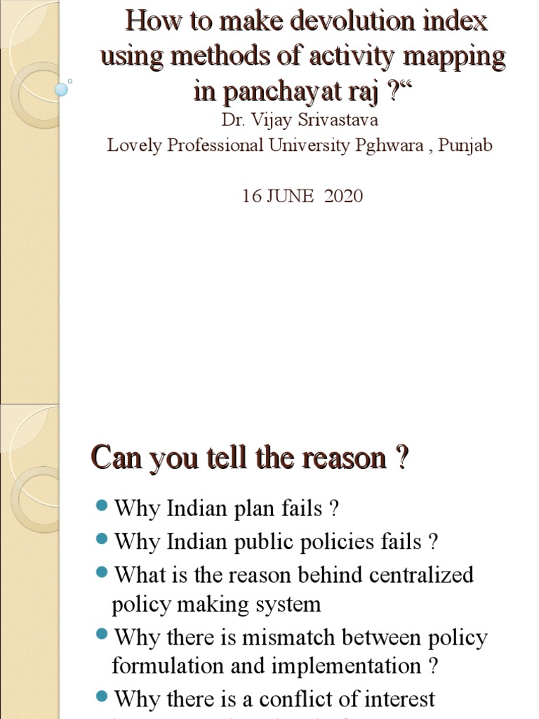 Activity Mapping in Panchayati Raj | PDF | Policy | Governance