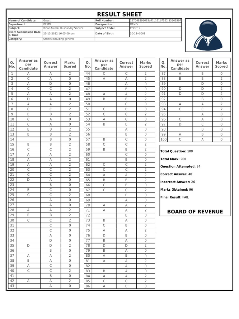 CBT Result Sheet | PDF