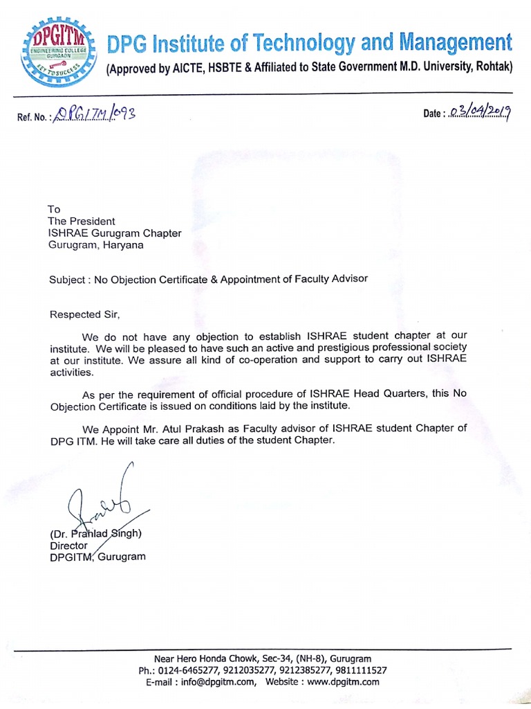 NOC & Appointment of Faculty Advisor | PDF