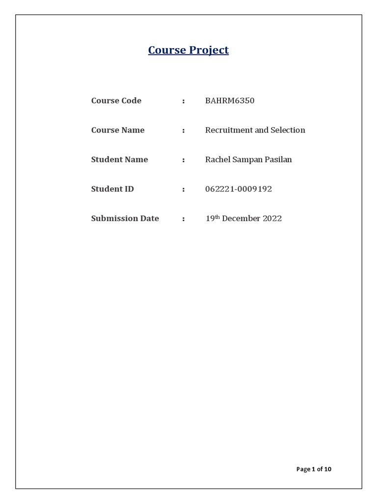 Pasilan - BAHRM6350 - Recruitment and Selection | PDF | Employment | Human Resources