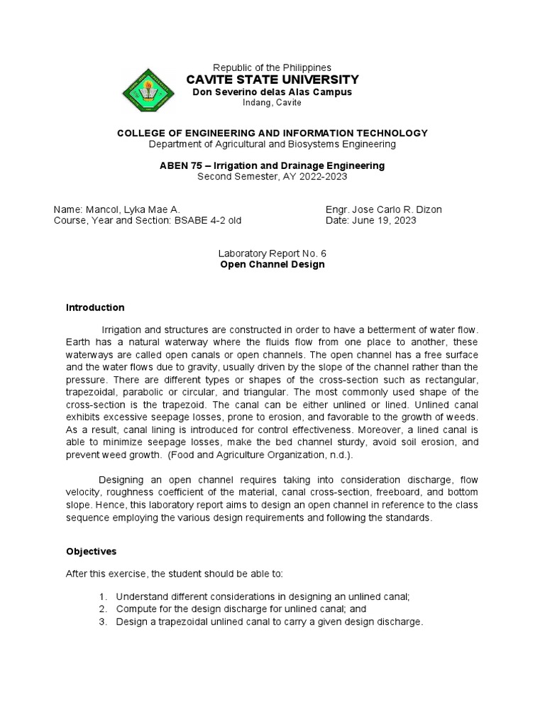 Open Channel Design | PDF | Discharge (Hydrology) | Irrigation