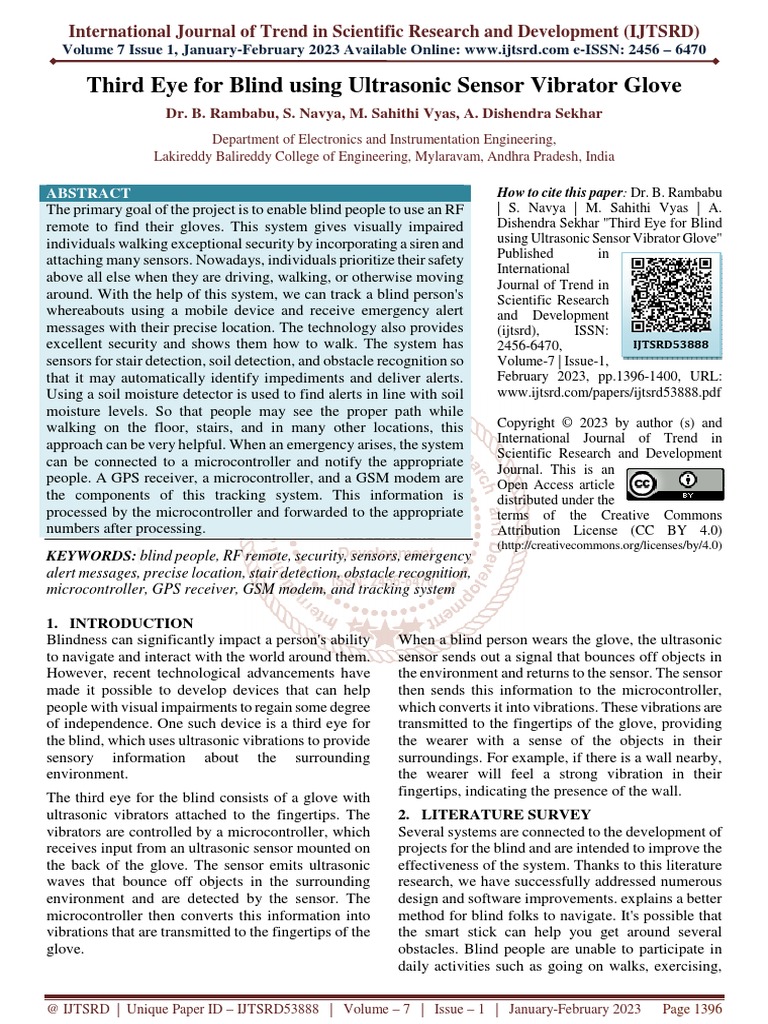 Third Eye For Blind Using Ultrasonic Sensor Vibrator Glove | PDF | Arduino | Ultrasound