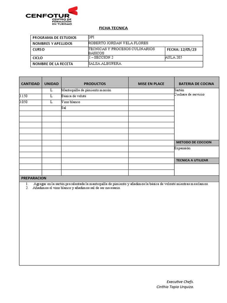 Ficha Tecnica Talleres - Salsa Albufera | PDF