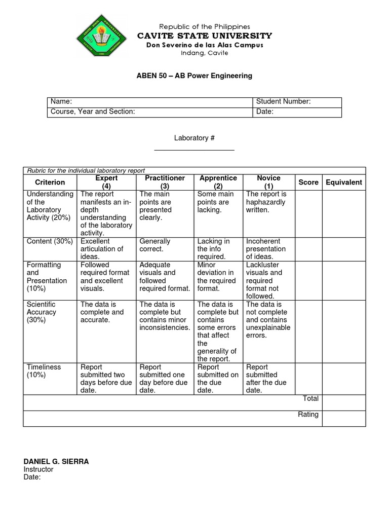 Lab Rubrics Pdf Methodology Science 