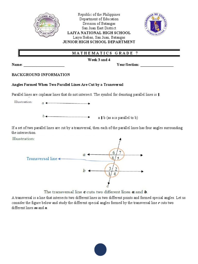 Q3 Math 7 Week3 4 Rev 1 | PDF | Angle | Geometry