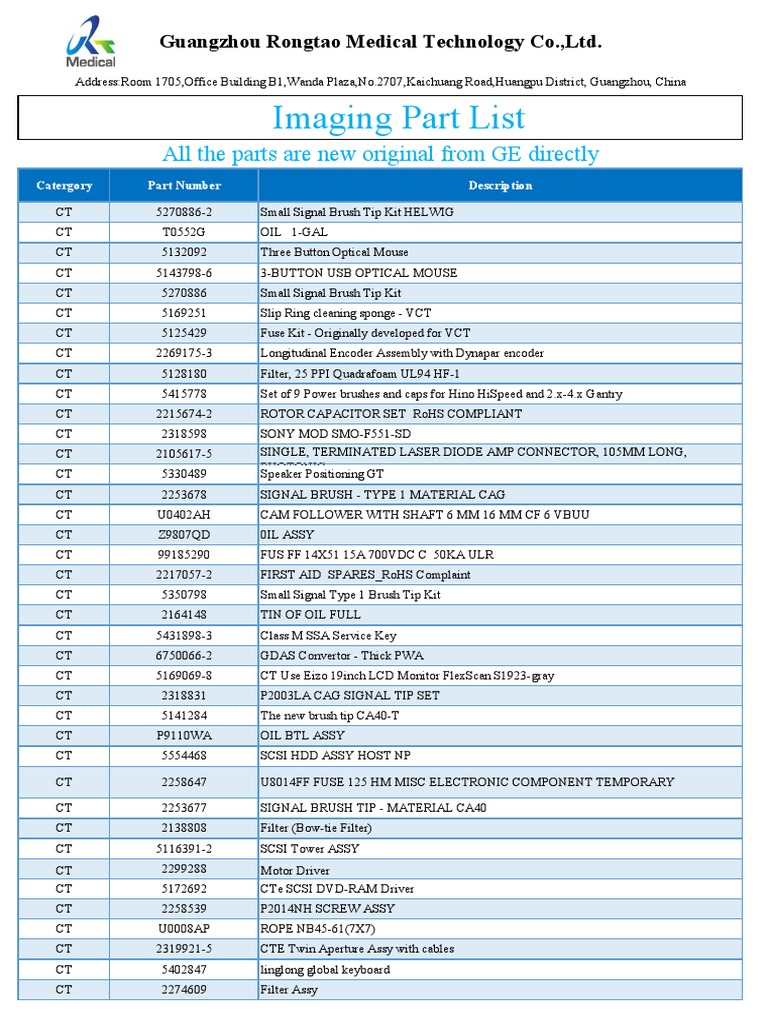 GE Imaging Parts List (CT Mammo RAD R&F US LUNAR) | PDF | Switch | Fuse ...