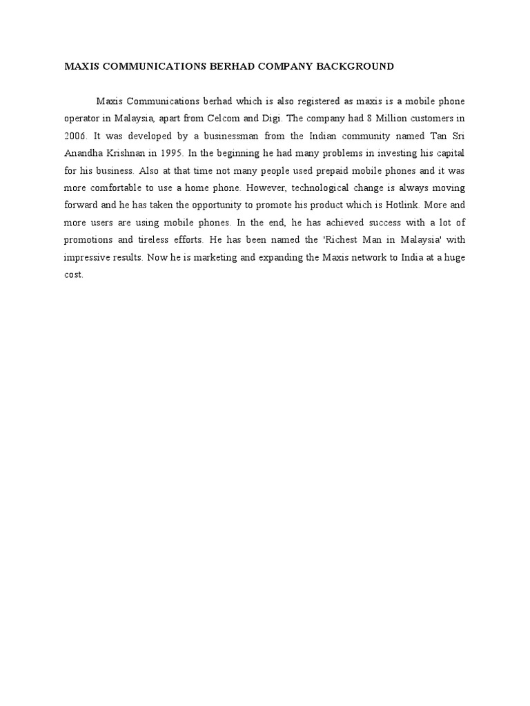 Maxis Communications Berhad Company Background | PDF