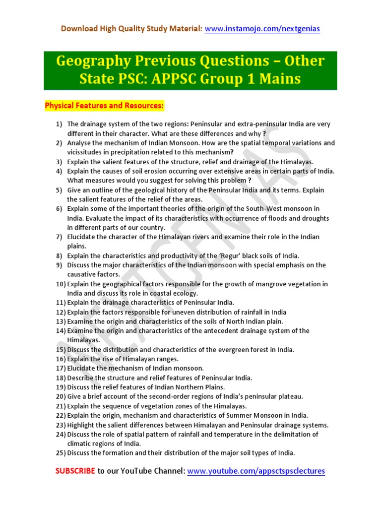 APPSC Group 1 Mains Geography - PYQ | PDF | Agriculture | Himalayas