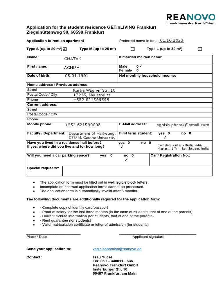 Applicationform Ziegelhüttenweg 30 Frankfurt | PDF | Authentication | Access Control