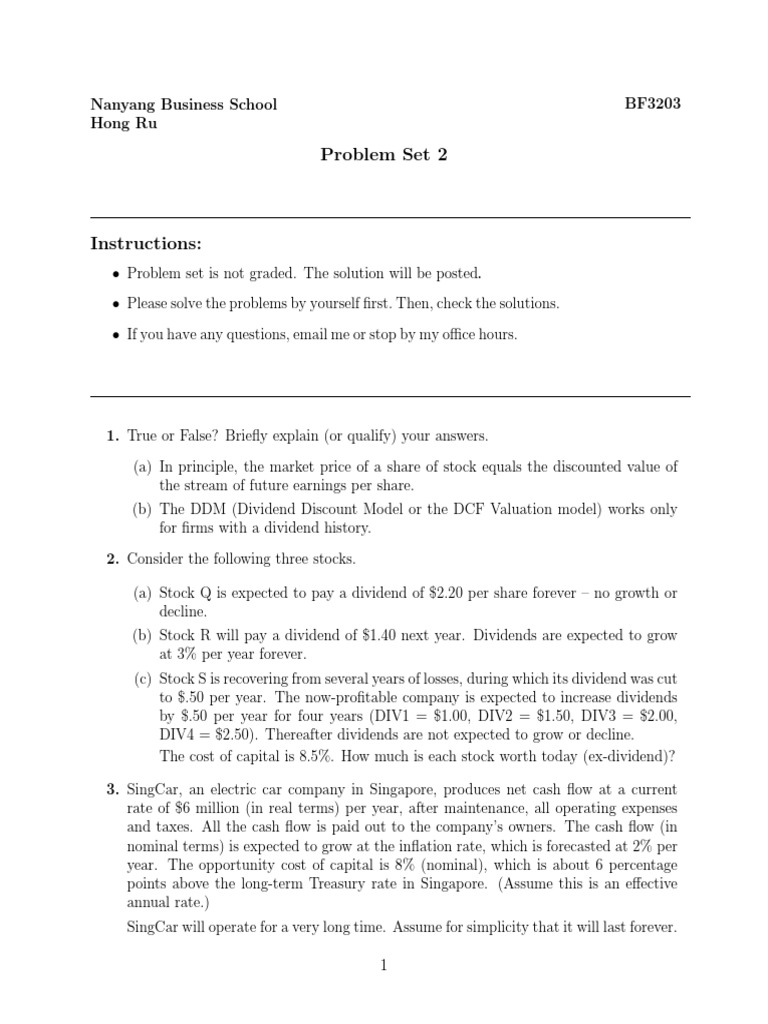 Problem Set 2 | PDF | Dividend | Stocks