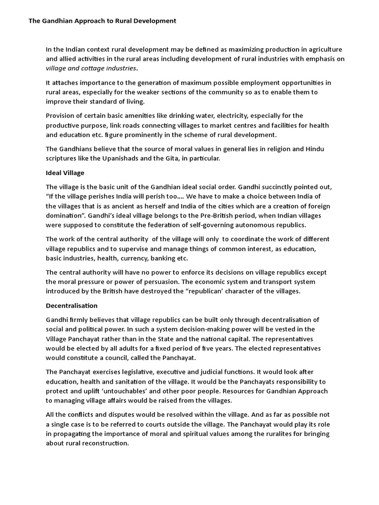 The Gandhian Approach To Rural Development | PDF | Mahatma Gandhi ...