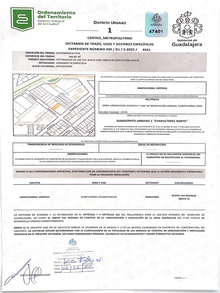 Dictamen de Trazo y Usos Especificos | PDF
