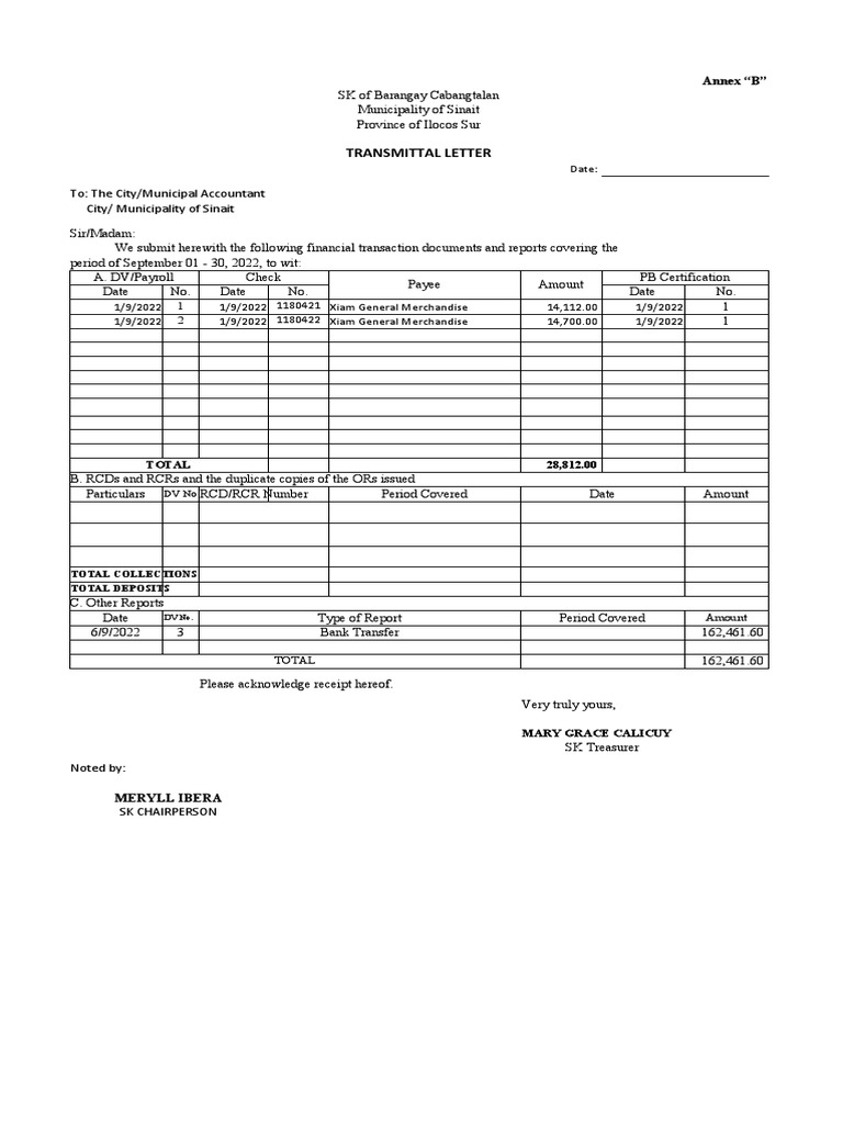 Transmittal Letter Blank 2022 | PDF | Service Industries | Economies