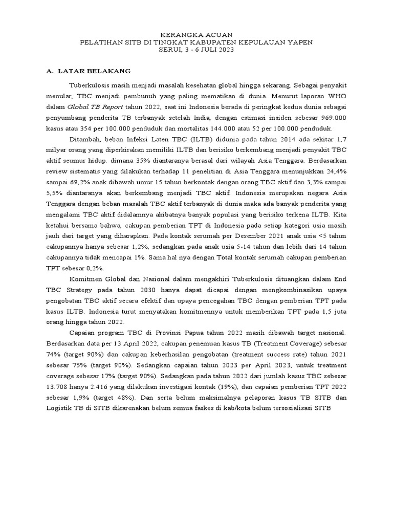 Tor Pelatihan Sitb Yapen | PDF