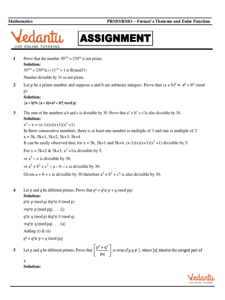 Fermat's Theorem - PRMO | PDF | Prime Number | Elementary Mathematics