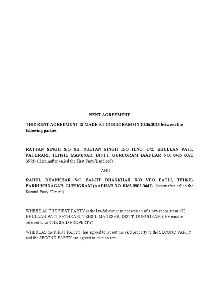 Rent Agreement | PDF | Lease | Leasehold Estate