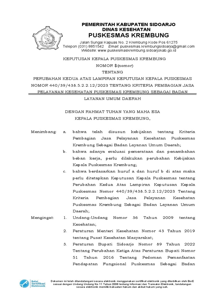 SK Perubahan Kedua Kriteria Pembagian Jaspel | PDF