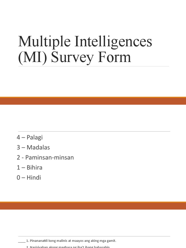 Multiple Intelligences (MI) Survey Form | PDF