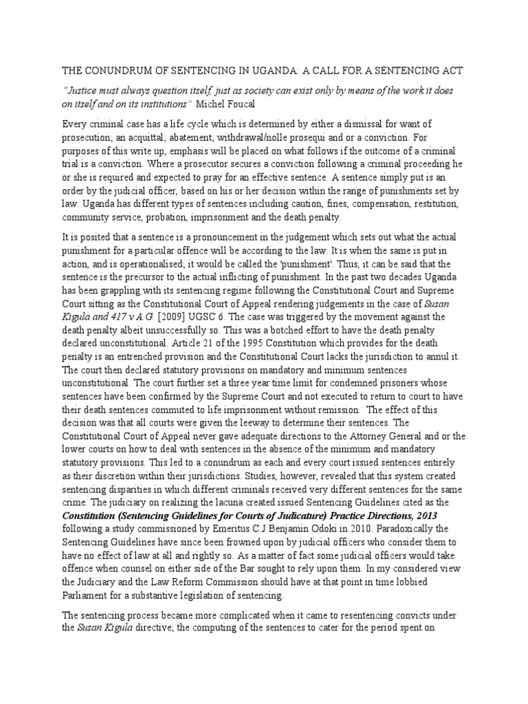 The Conundrum of Sentencing in Uganda: A Call For A Sentencing Act | PDF | Sentence (Law) | Life ...