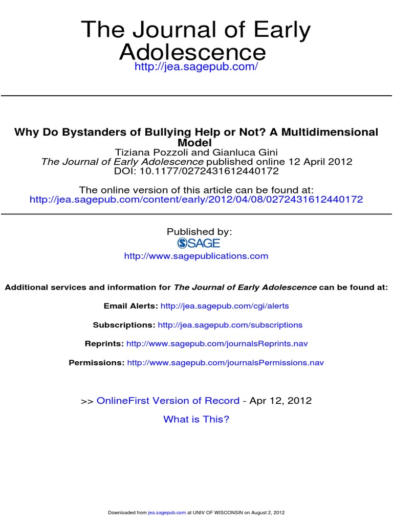 Bystanders of Bullying Help or Not.A Multidimensional Model. The ...