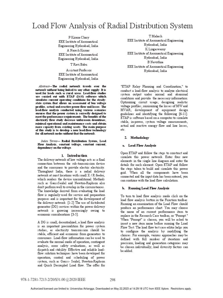 Load Flow Analysis Of Radial Distribution System Download Free Pdf Electric Power