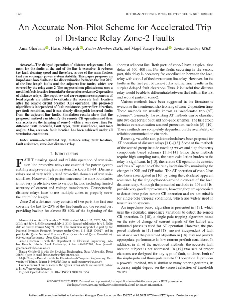 An Accurate Non-Pilot Scheme For Accelerated Trip of Distance Relay ...