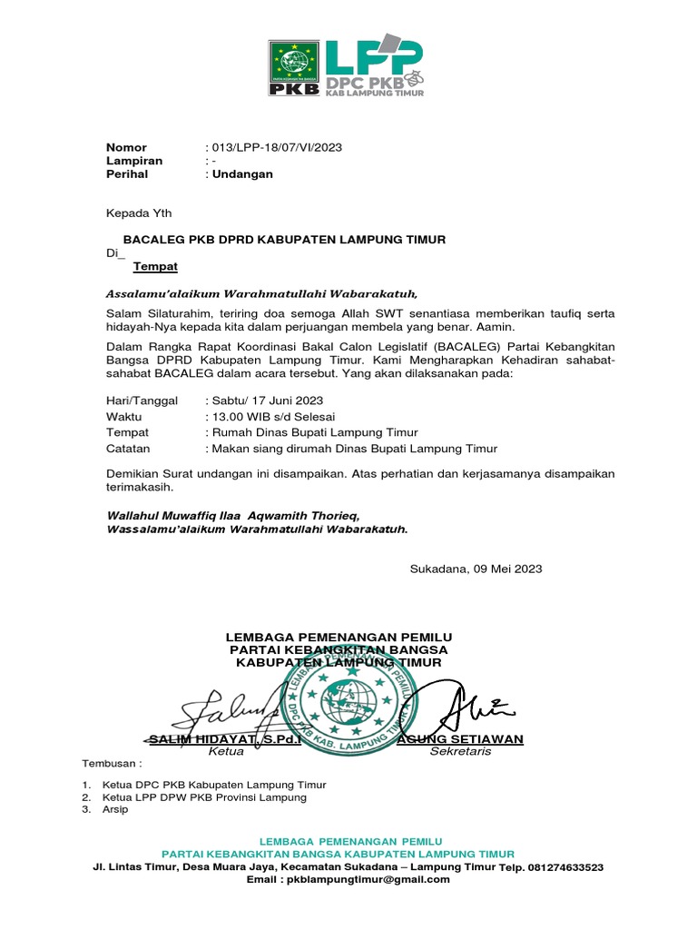 Undangan Bacaleg Parpol | PDF