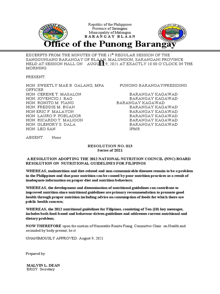 Adoption NNC Board Resolution | PDF | Malnutrition | Determinants Of Health