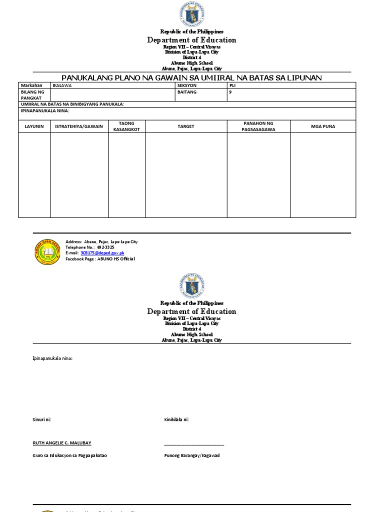 Action Plan Template For Esp 9 | PDF