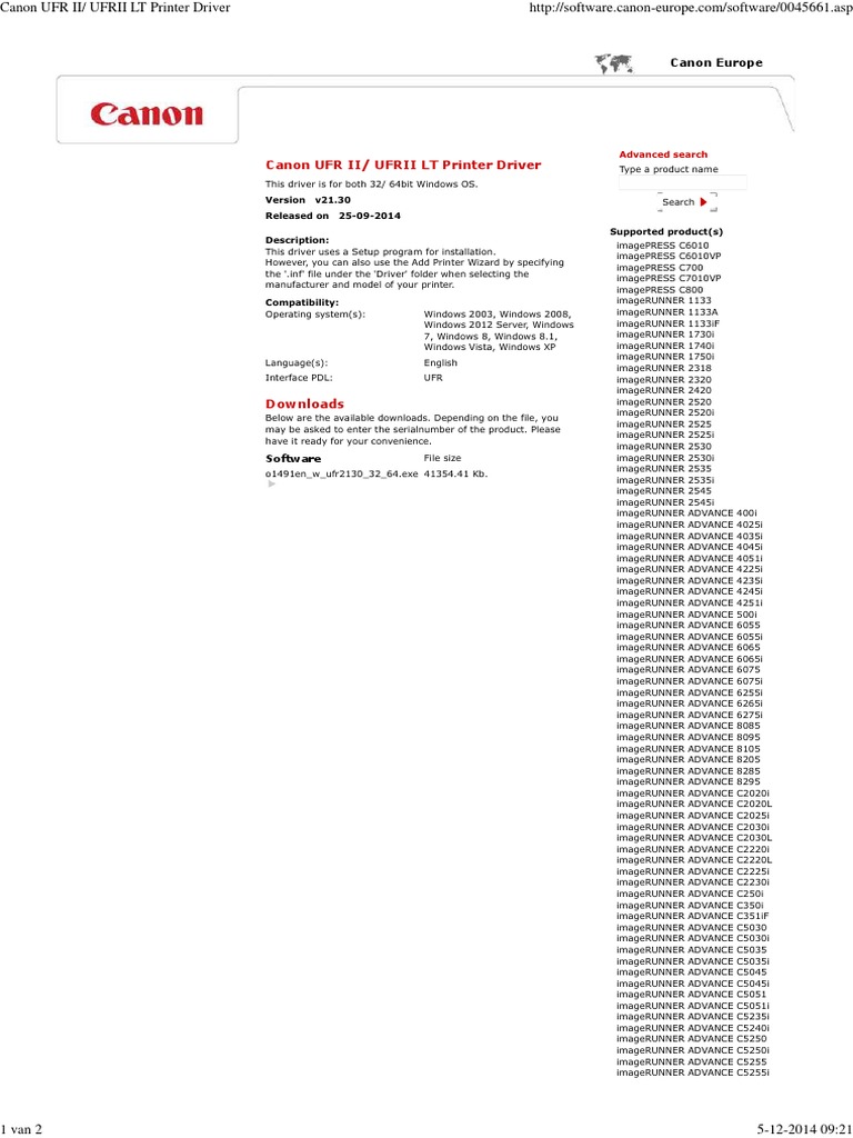 Canon UFR II - UFRII LT Printer Driver | PDF | Microsoft Windows ...