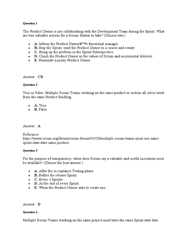 PSM 1 Q & A | PDF | Scrum (Software Development) | Software Development
