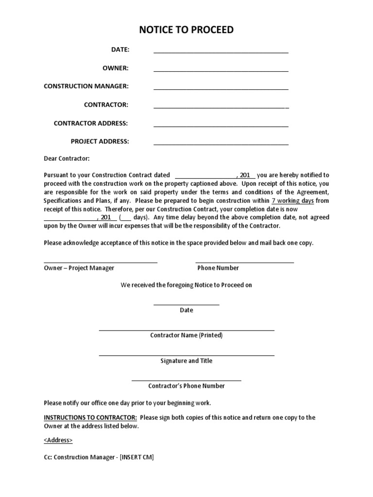 Notice To Proceed | PDF